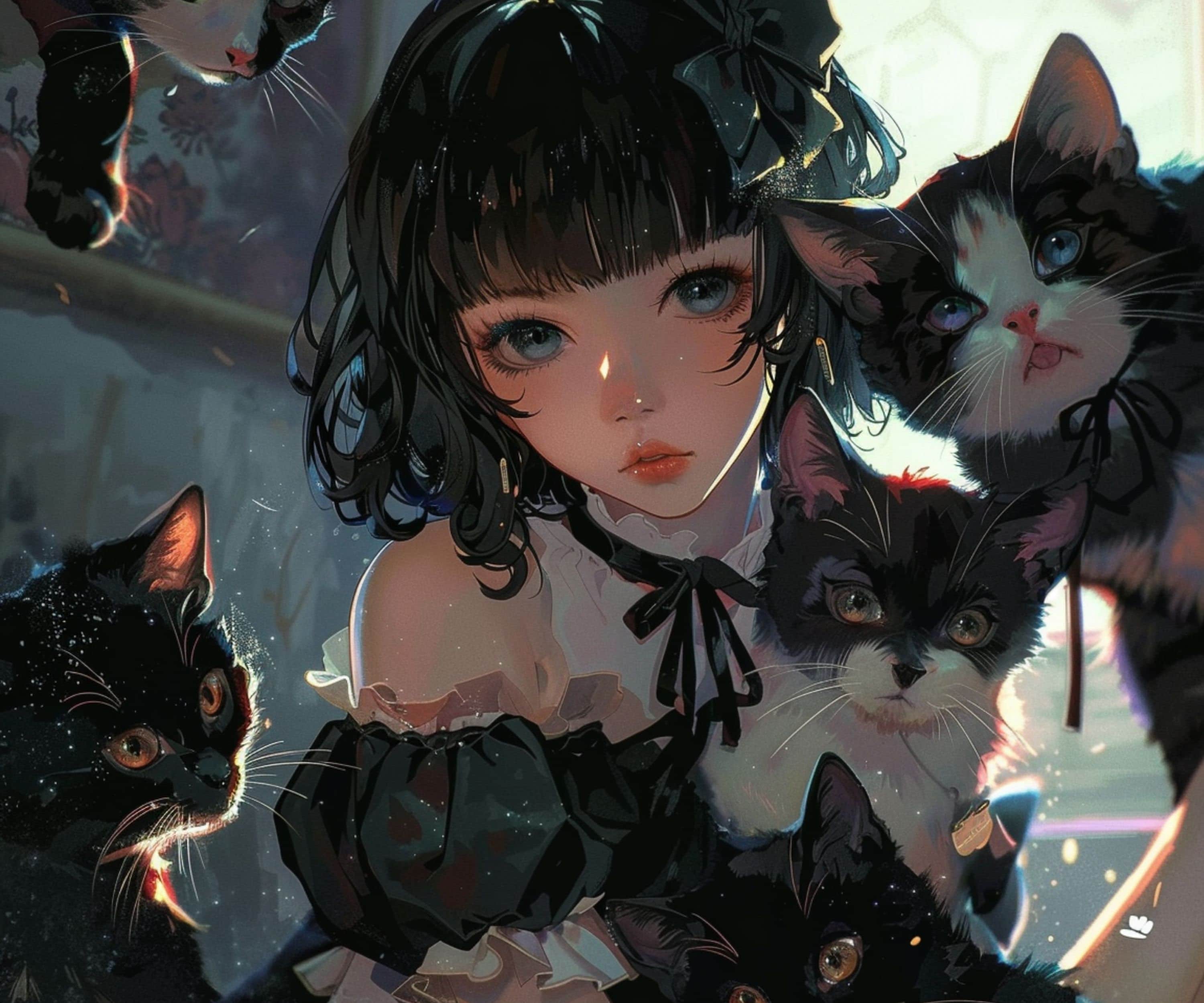 Cats and a Girl Anime Tumbler Wrap 20oz Skinny Tumbler , Colorful ...