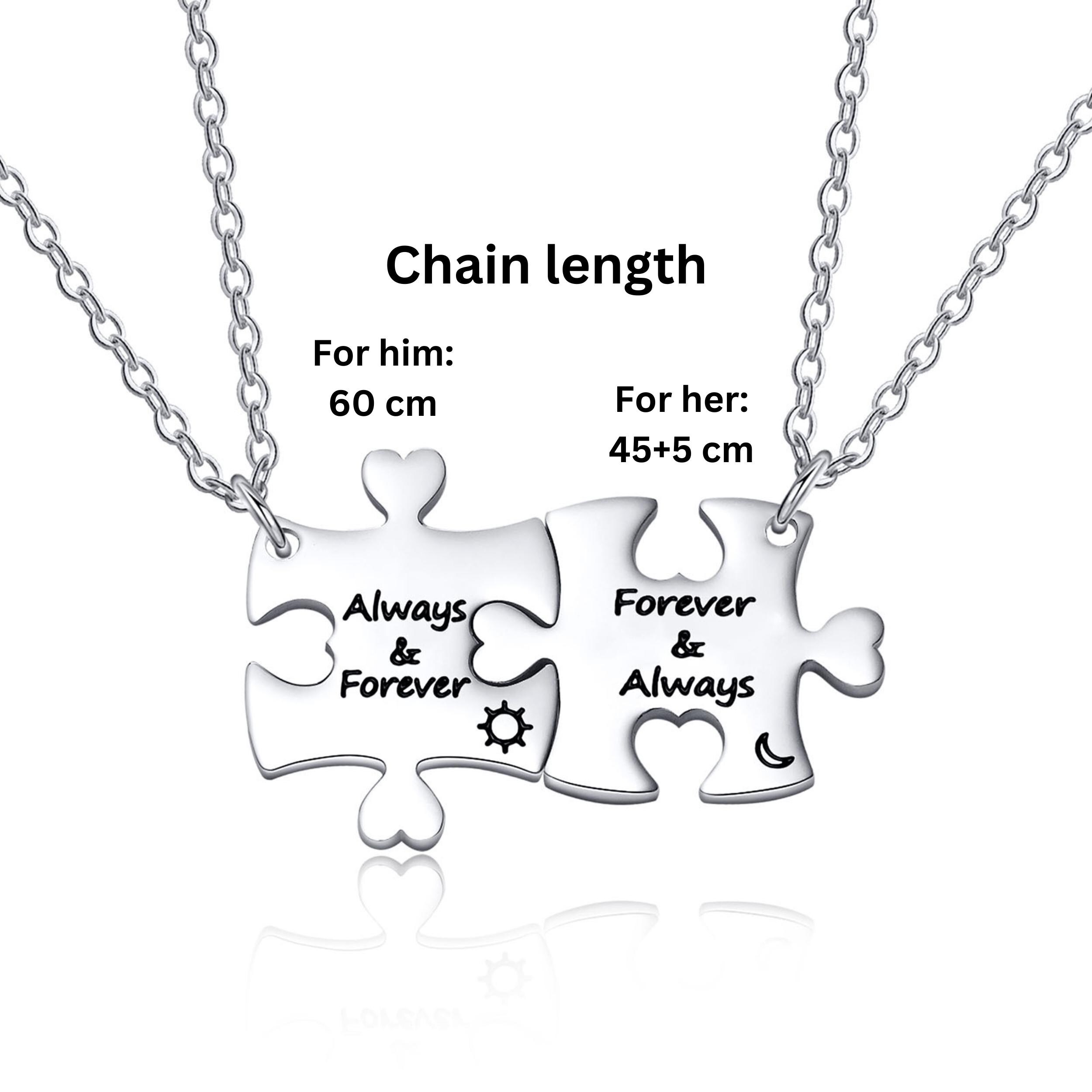 Personalized Puzzle Necklace Set: Stainless Steel Initial Pendant ...