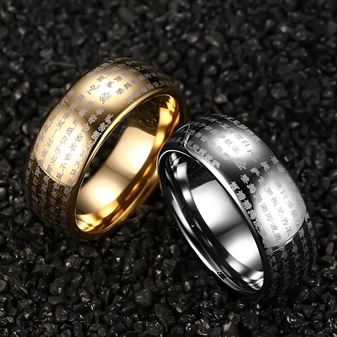 Laser Engraved Buddhist Bodhisattva Chant Tungsten Carbide Ring ...