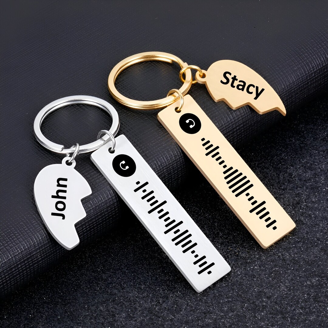 Personalized Couples Song Code Keychains, Set of 2 Matching Keychains ...
