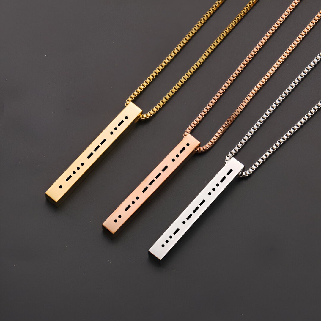 Personalized Morse Code Necklace, Cube Necklace With Secret Code, Morse ...