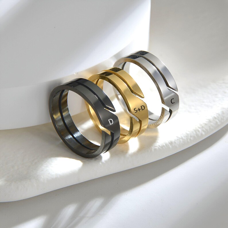 Initial Letter Creative Steel Rings, Minimalist Modern Style Rings ...