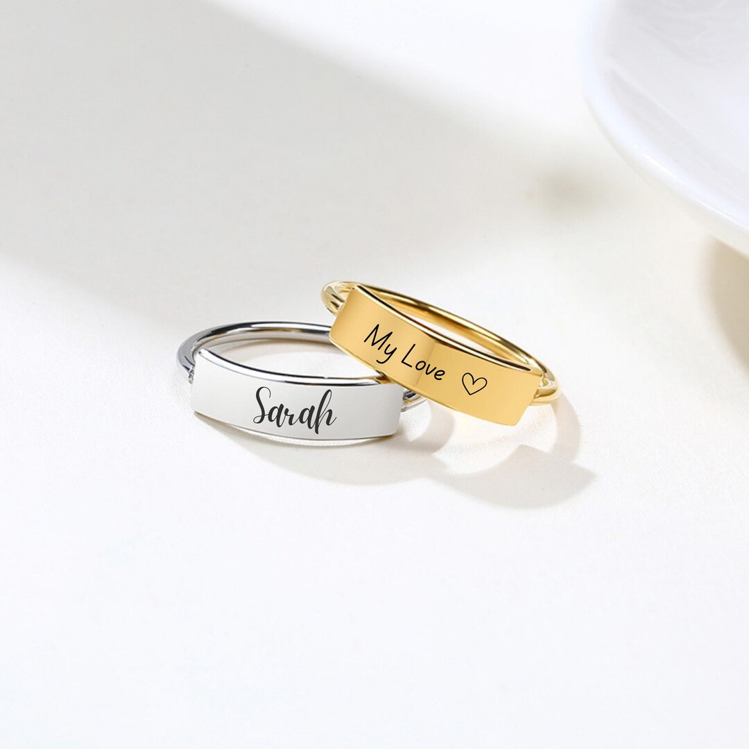 Personalized Laser Engraved Ring, Custom Name, Initial Minimalistic ...