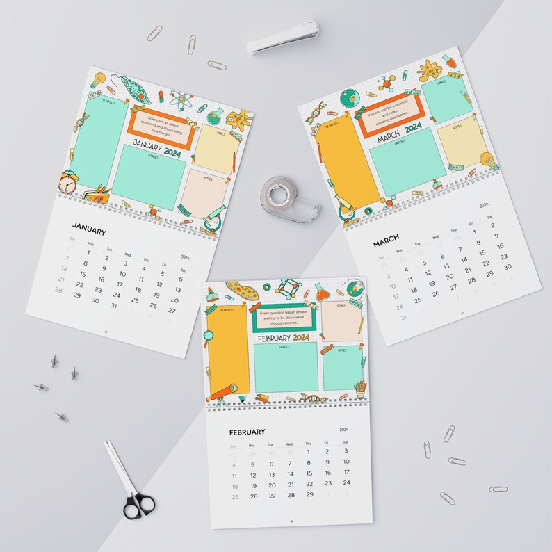 School Calendar, 2024 Calendar, Gradeschool Calendar, Hangable Calendar ...
