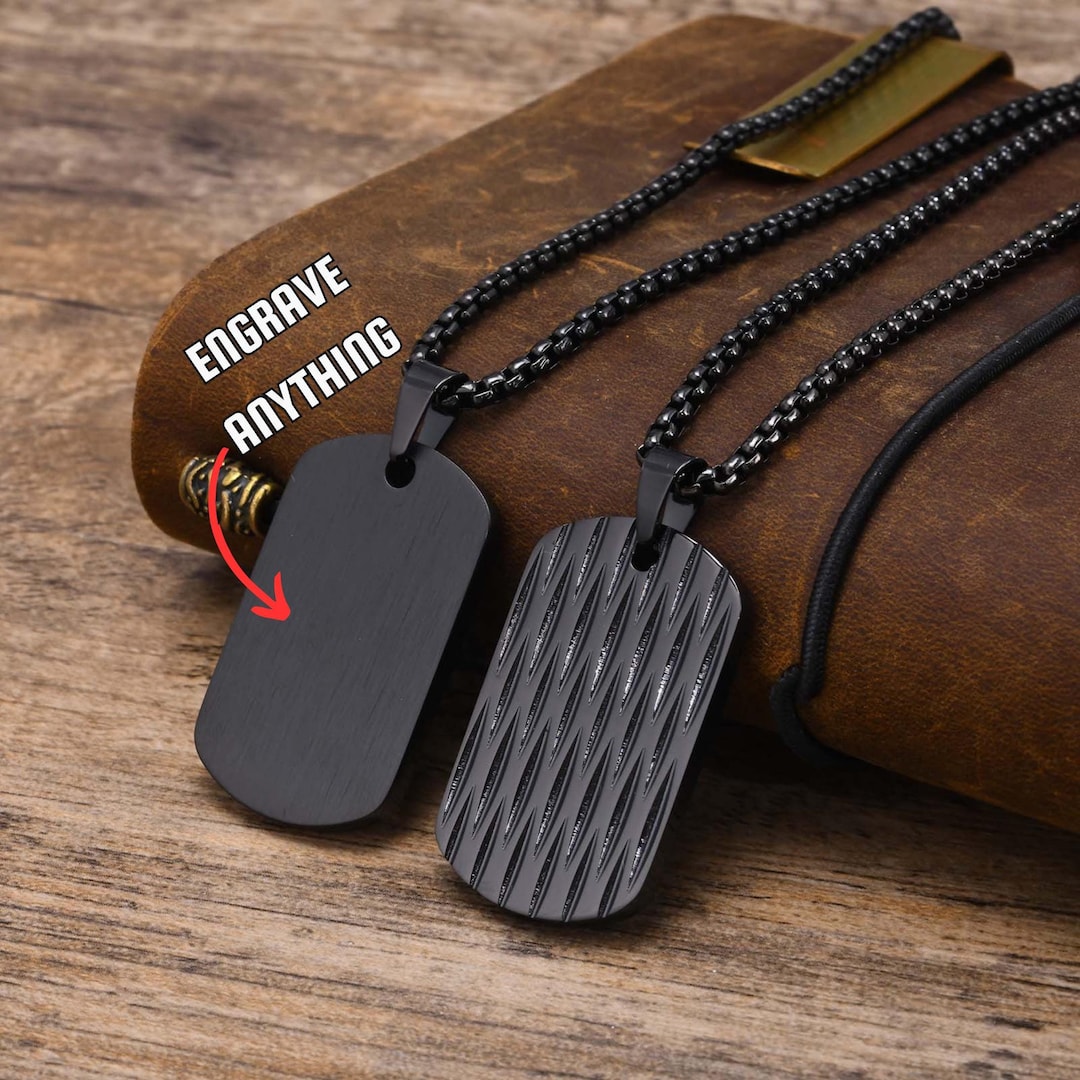 Laser Engravable Unique Pattern Dog Tags, Hip Hop Black Decorated Steel ...