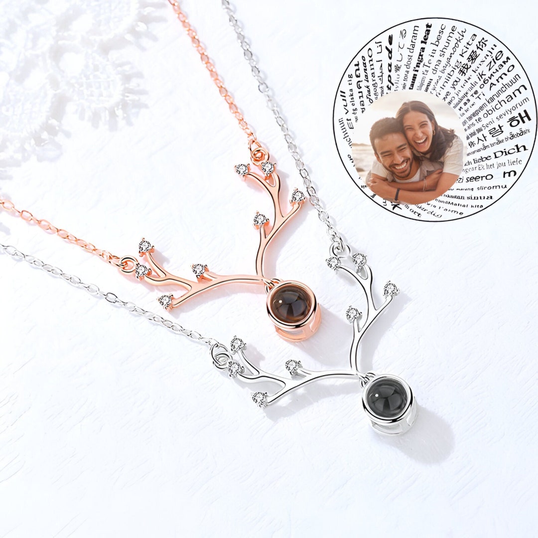 100 Languages "i Love You" Projection Antler Necklace With Custom Photo ...