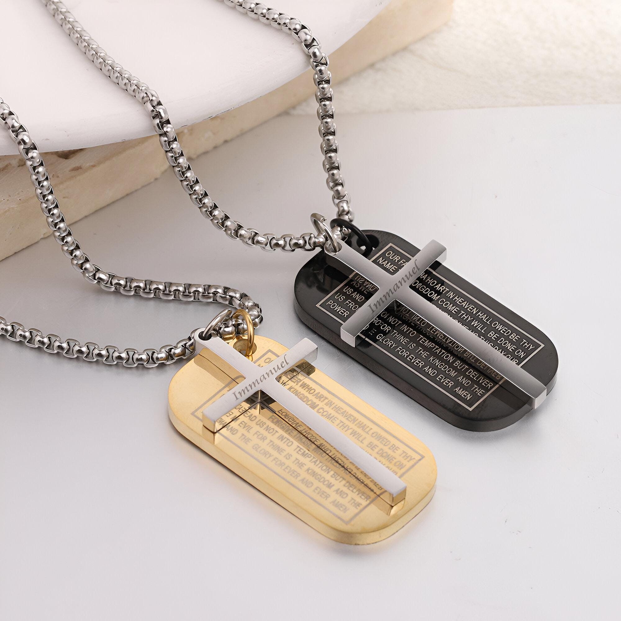 Laser Engravable Religious Dog Tags With Cross and Lord's Prayer ...