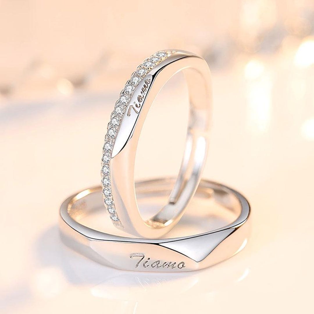 Sterling Silver Couples Engraved Rings, Minimalist Style S925 Laser ...