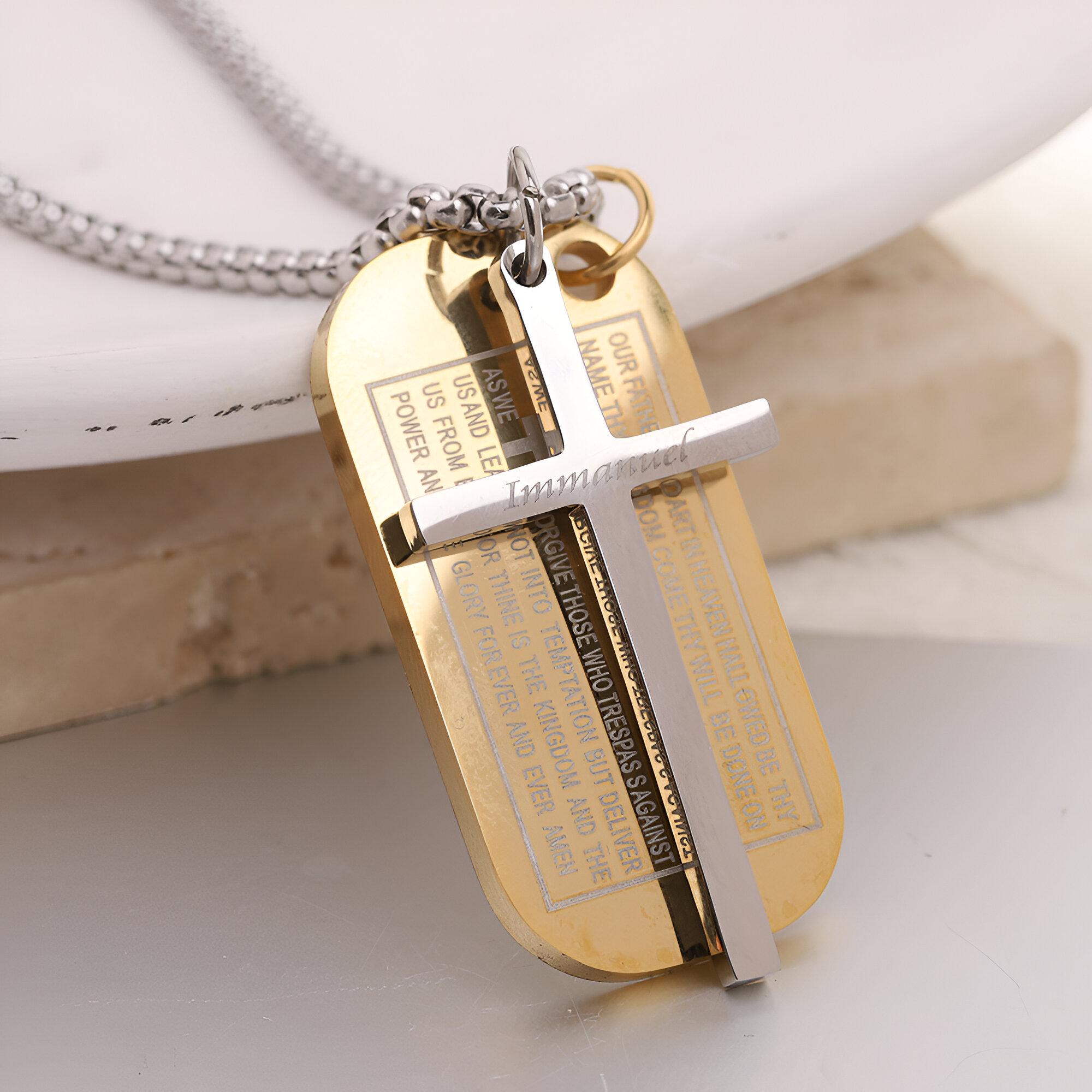 Laser Engravable Religious Dog Tags With Cross and Lord's Prayer ...