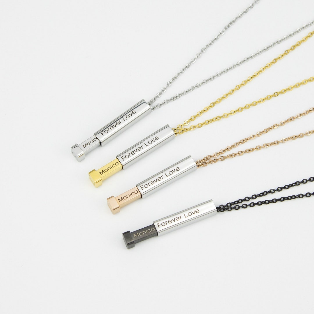 Personalized Secret Sliding Copartment Necklace, Laser Engraved Sliding ...