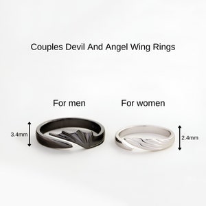 Couples Angel and Devil Wing Rings, Black and White Ring Set, One Size ...