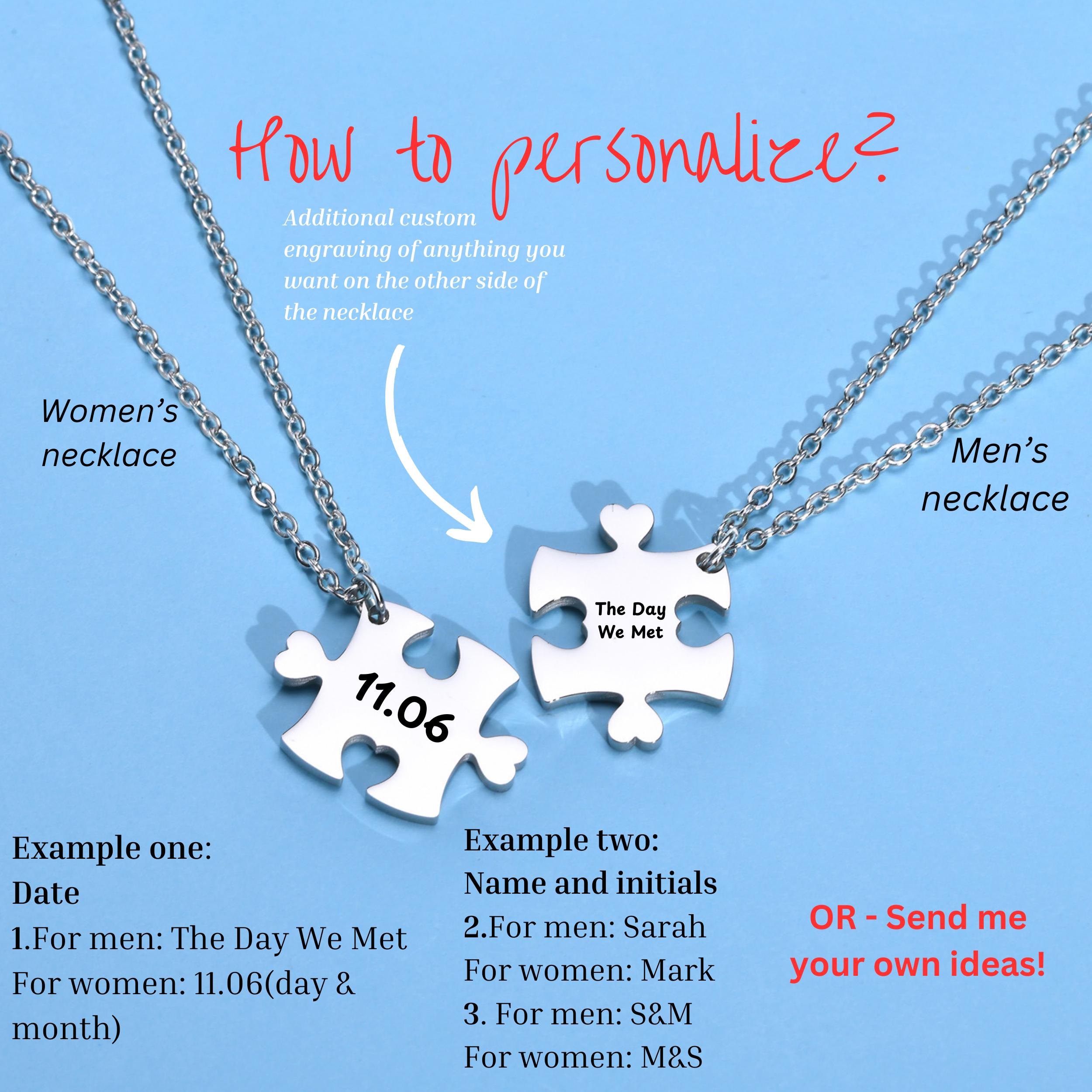 Personalized Puzzle Necklace Set: Stainless Steel Initial Pendant ...