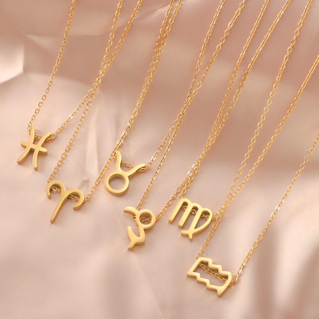 18K Gold Plated Zodiac Sign Necklace, 12 Horoscope Signs Necklaces, 12 ...