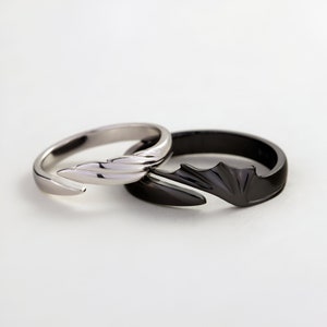 Couples Angel and Devil Wing Rings, Black and White Ring Set, One Size ...