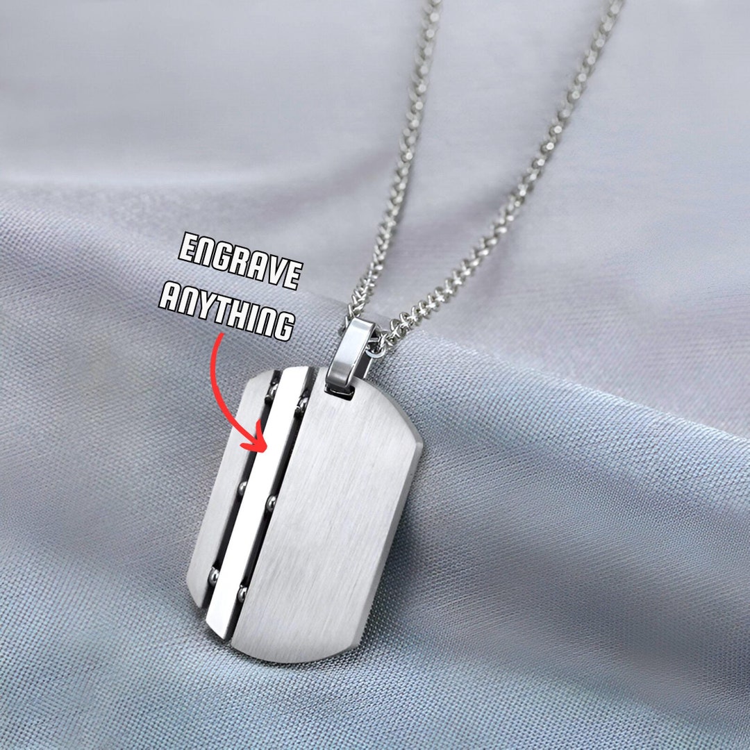 Laser Engravable Silver Color Dog Tag With Decorative Line, Hip Brushed ...