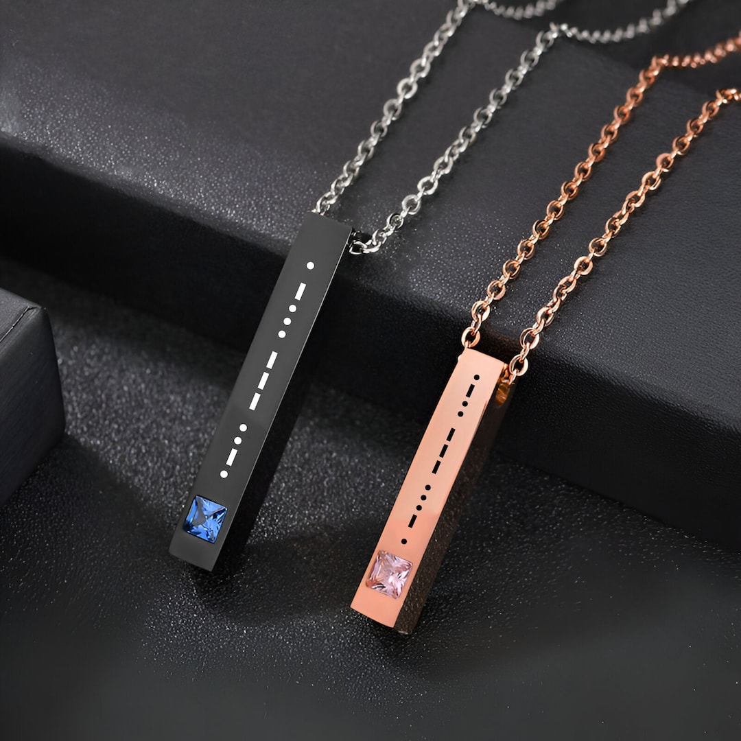 Personalized Couples Morse Code Necklaces With Cubic Zirconia ...