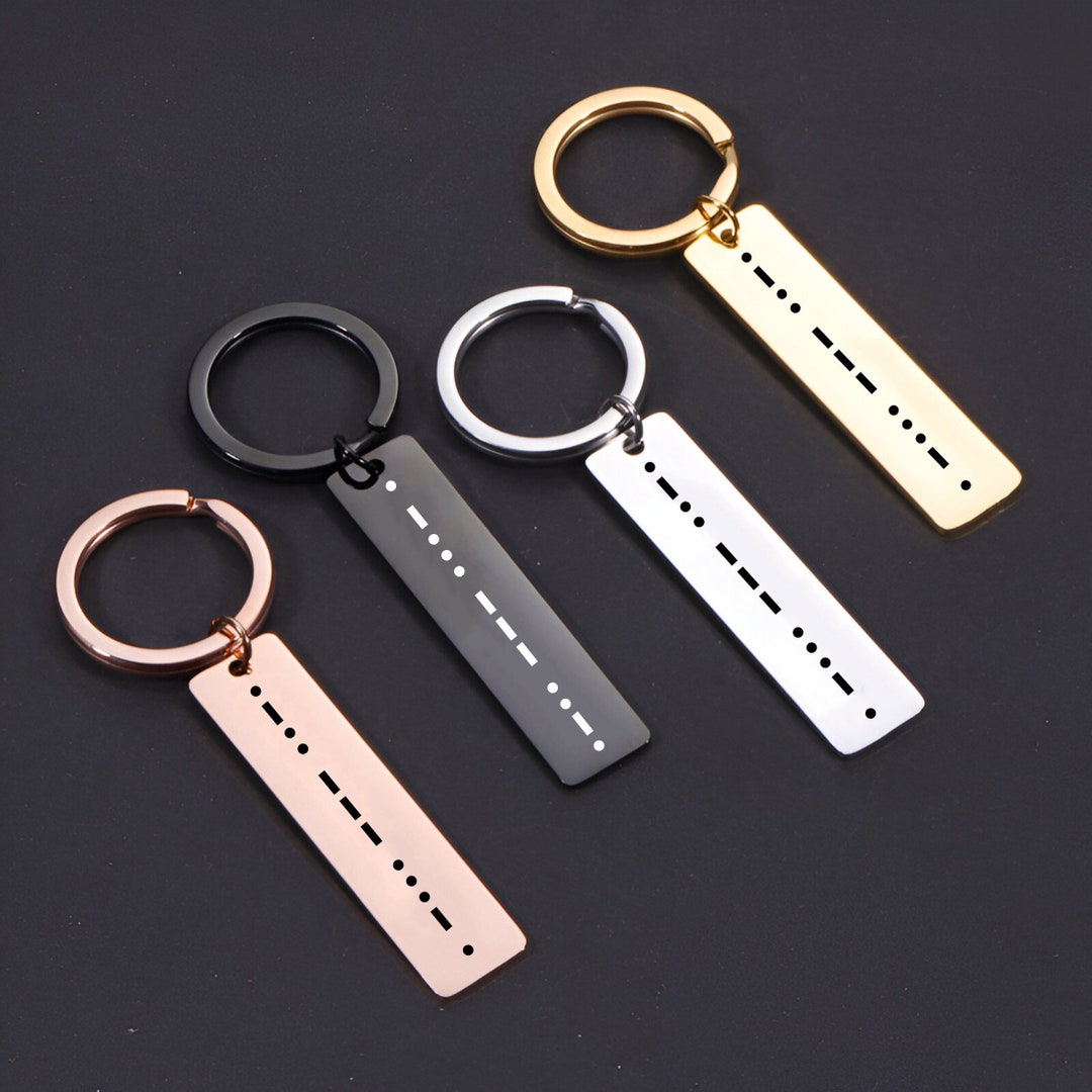 Engraved Morse Code Keychain With Translation on the Back, Personalized ...