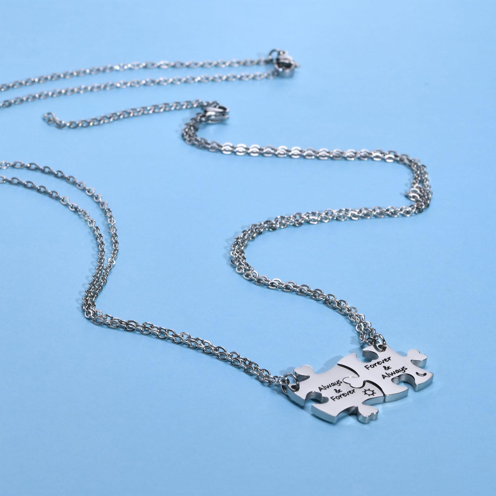 Personalized Puzzle Necklace Set: Stainless Steel Initial Pendant ...