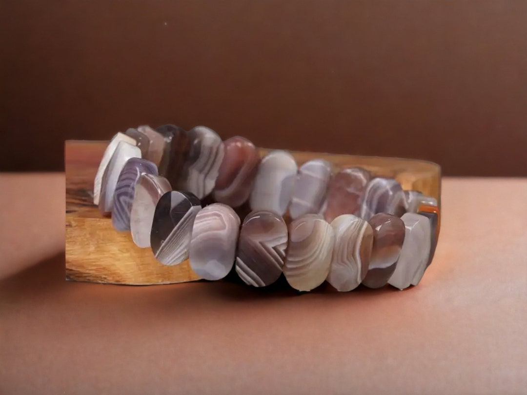 Botswana Akiki Special Cut Natural Stone Bracelet - 22 Stones, 28g ...