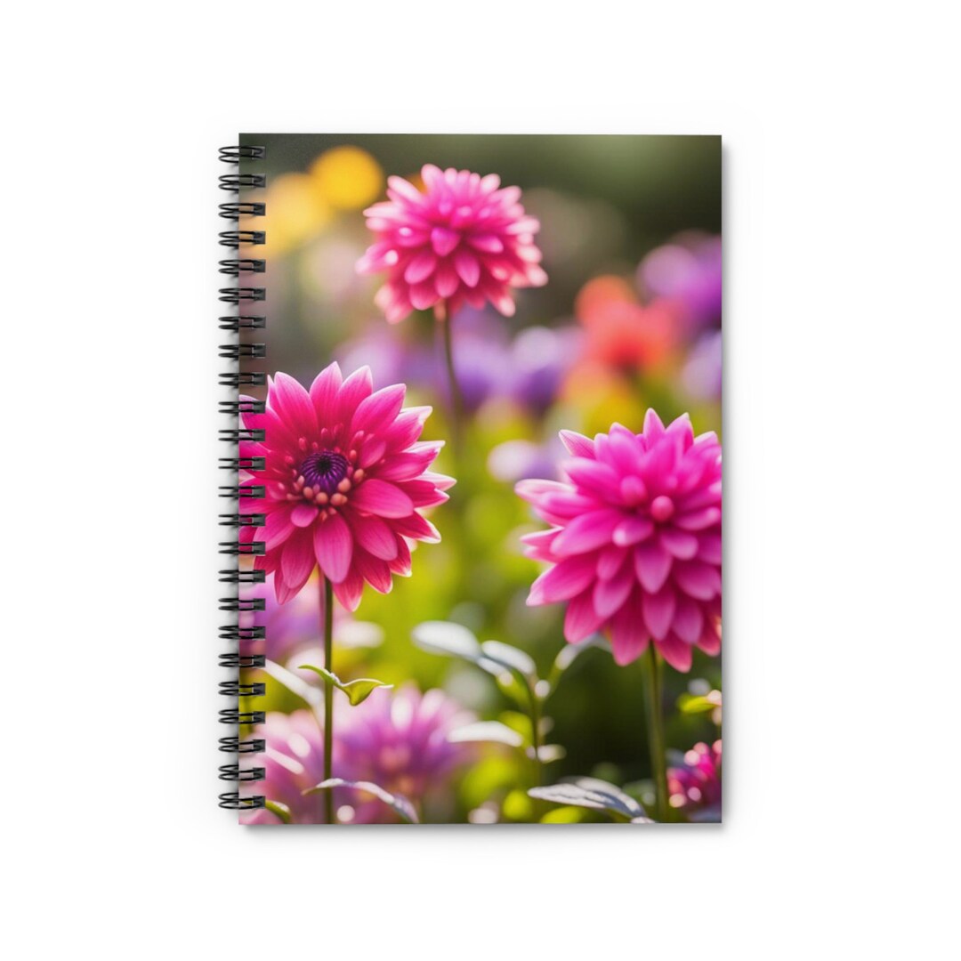 Pink Dahlia Pinnata Flowers in a Flower Bed Spiral Notebook / Journals ...