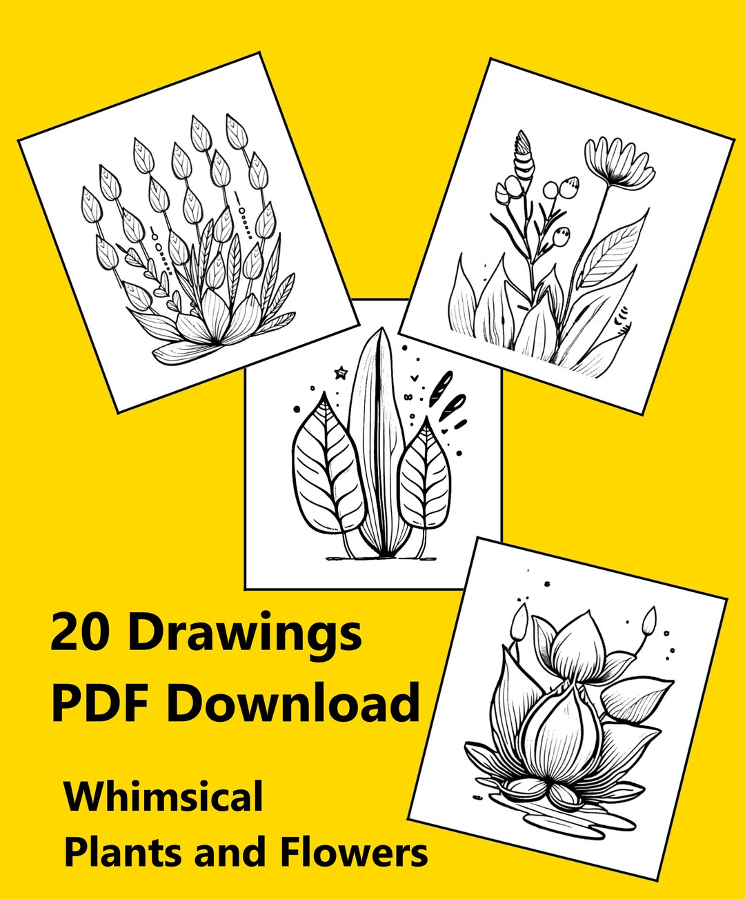 20 Coloring Pages | Whimsical Plants and Flowers | Boys, Kids, Adults ...