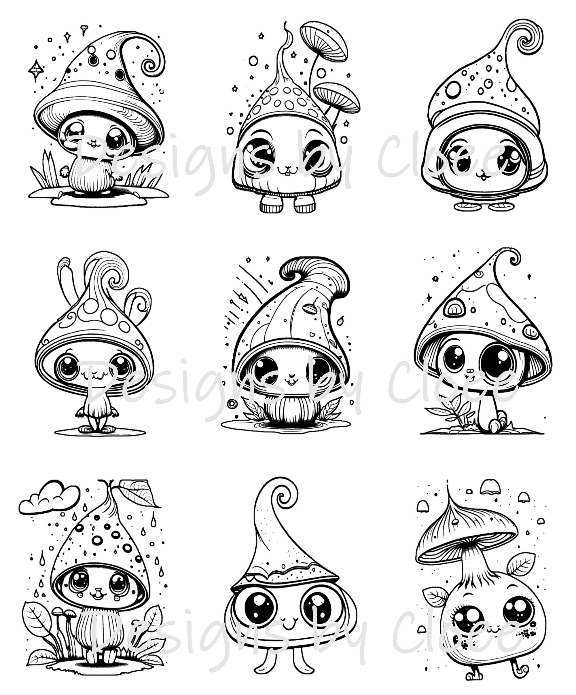 30 Coloring Pages | Whimsical Mushroom Drawings | Boys, Kids, Adults ...