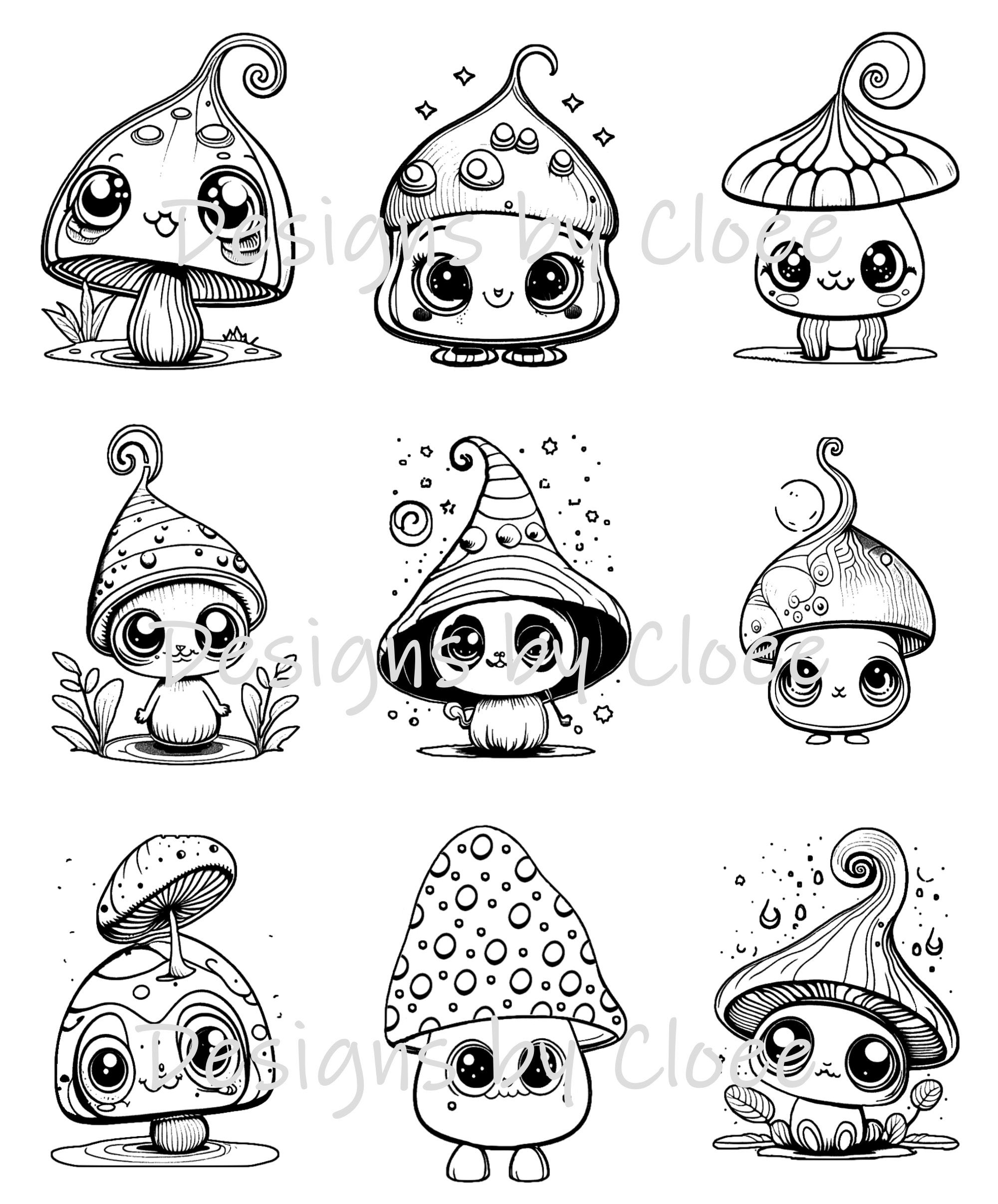 30 Coloring Pages | Whimsical Mushroom Drawings | Boys, Kids, Adults ...