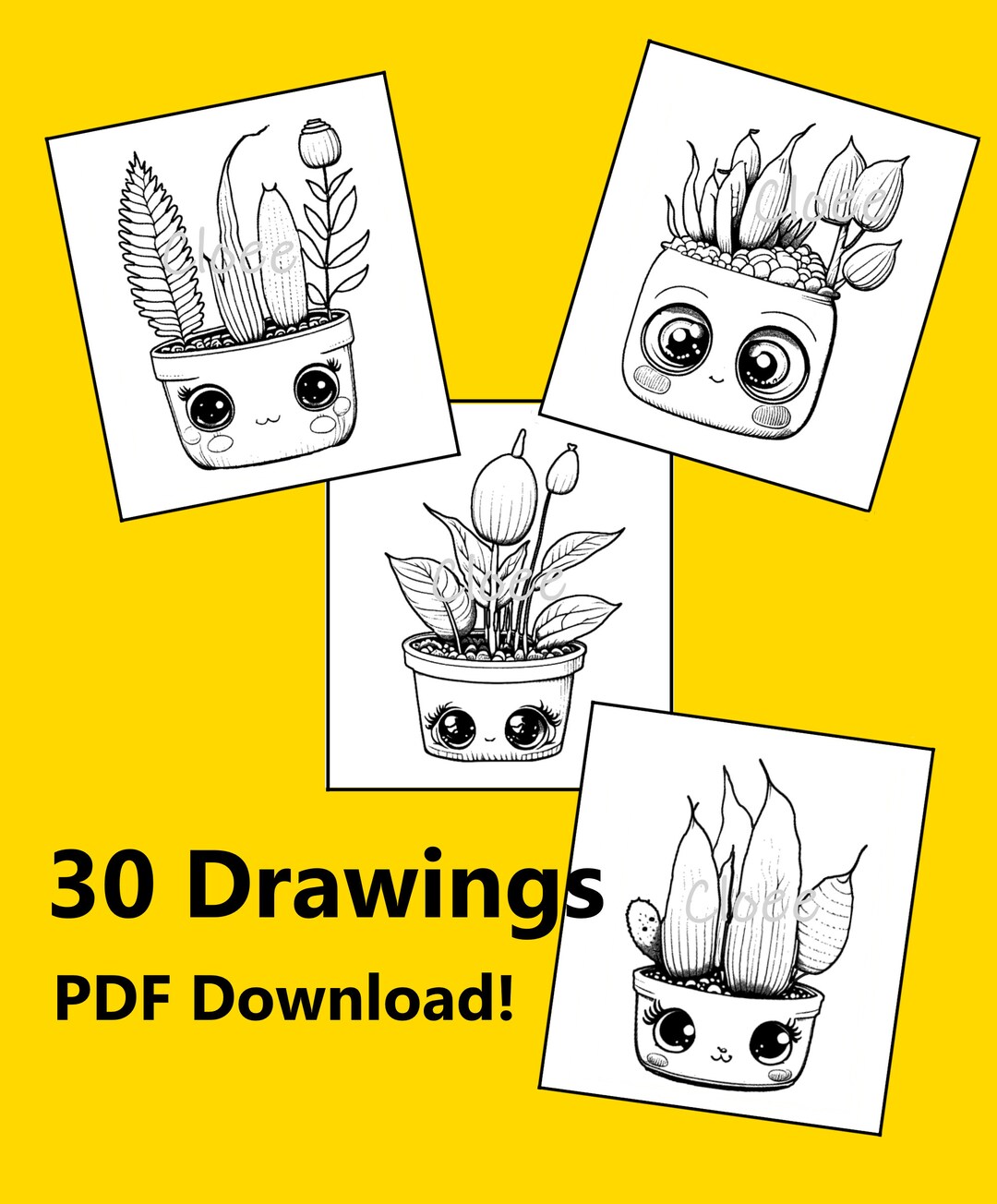 30 Coloring Pages | Cute Potted Plant Cartoon Characters With Big Eyes ...