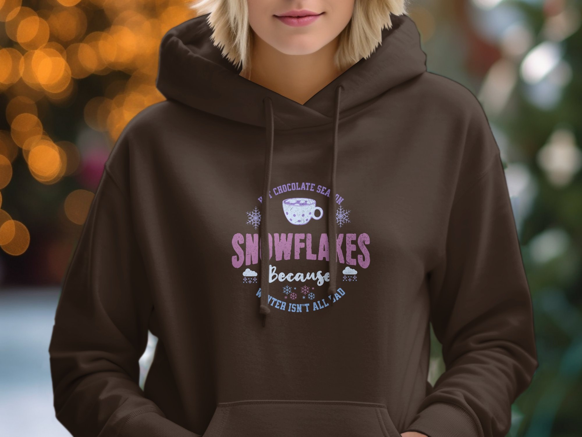 Winter Inspired Hoodie With Hot Chocolate and Snowflakes Graphic, Cozy ...