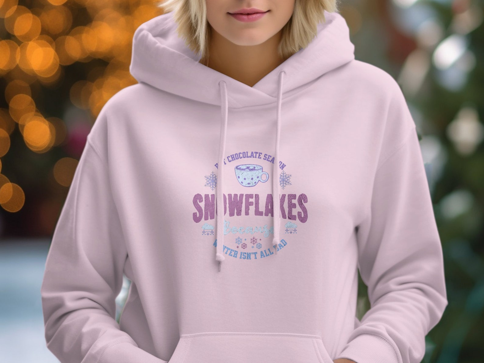 Winter Inspired Hoodie With Hot Chocolate and Snowflakes Graphic, Cozy ...