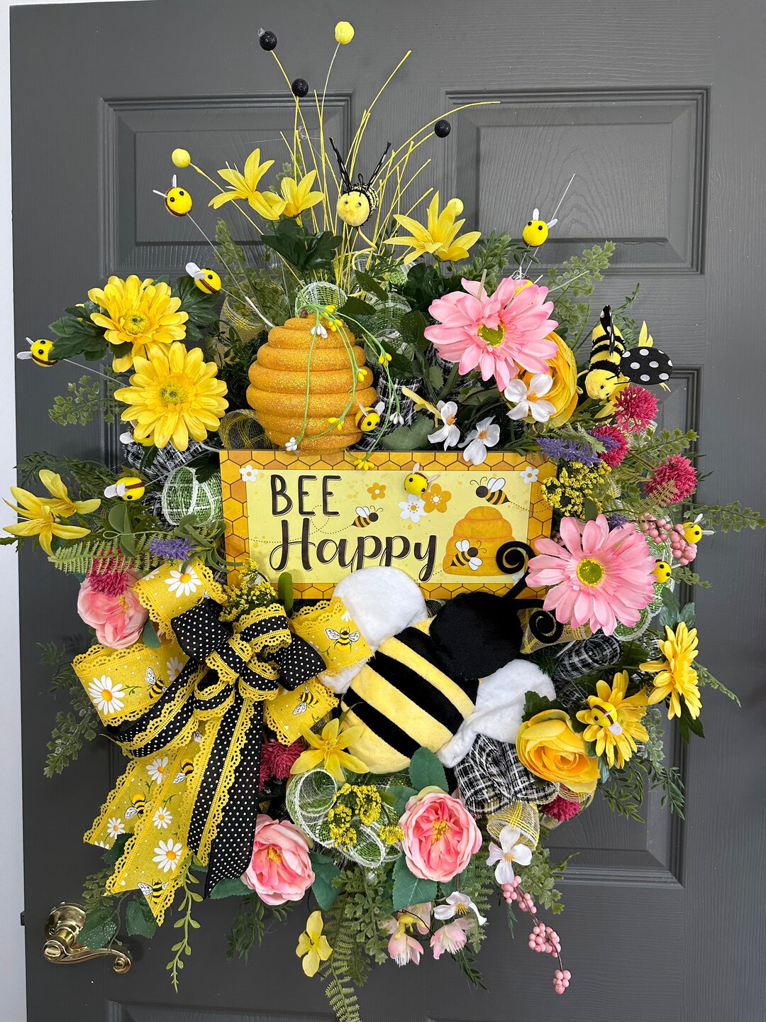 Spring Wreath, Summer Wreath, Bumble Bee Wreath, Whimsical Wreath ...