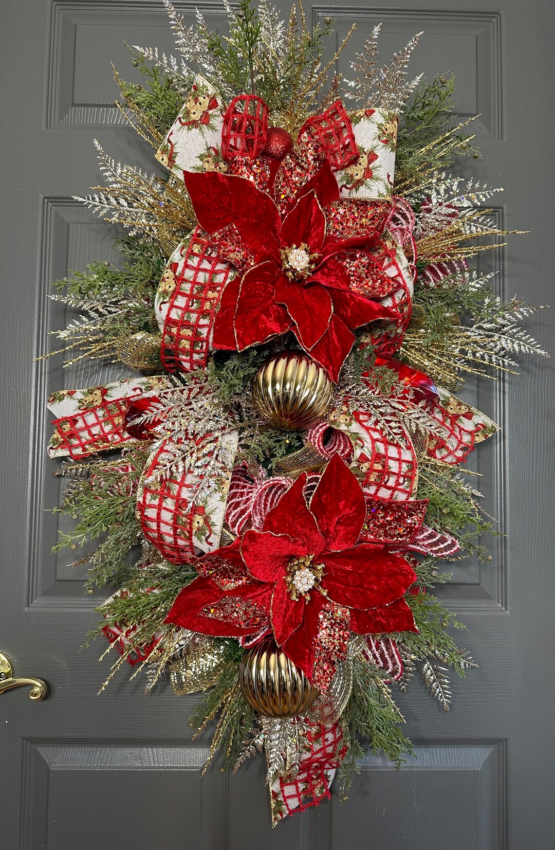 Christmas Swag Wreath, Holiday Swag, Winter Swag, Poinsettia Wreath ...