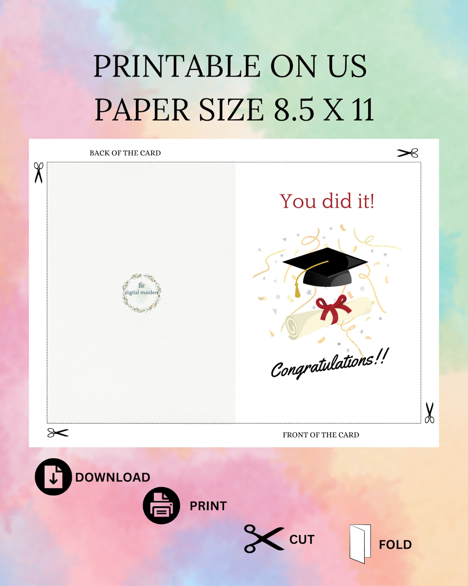 Printable Graduation Card | Digital Download | Congrats Card With Toga ...