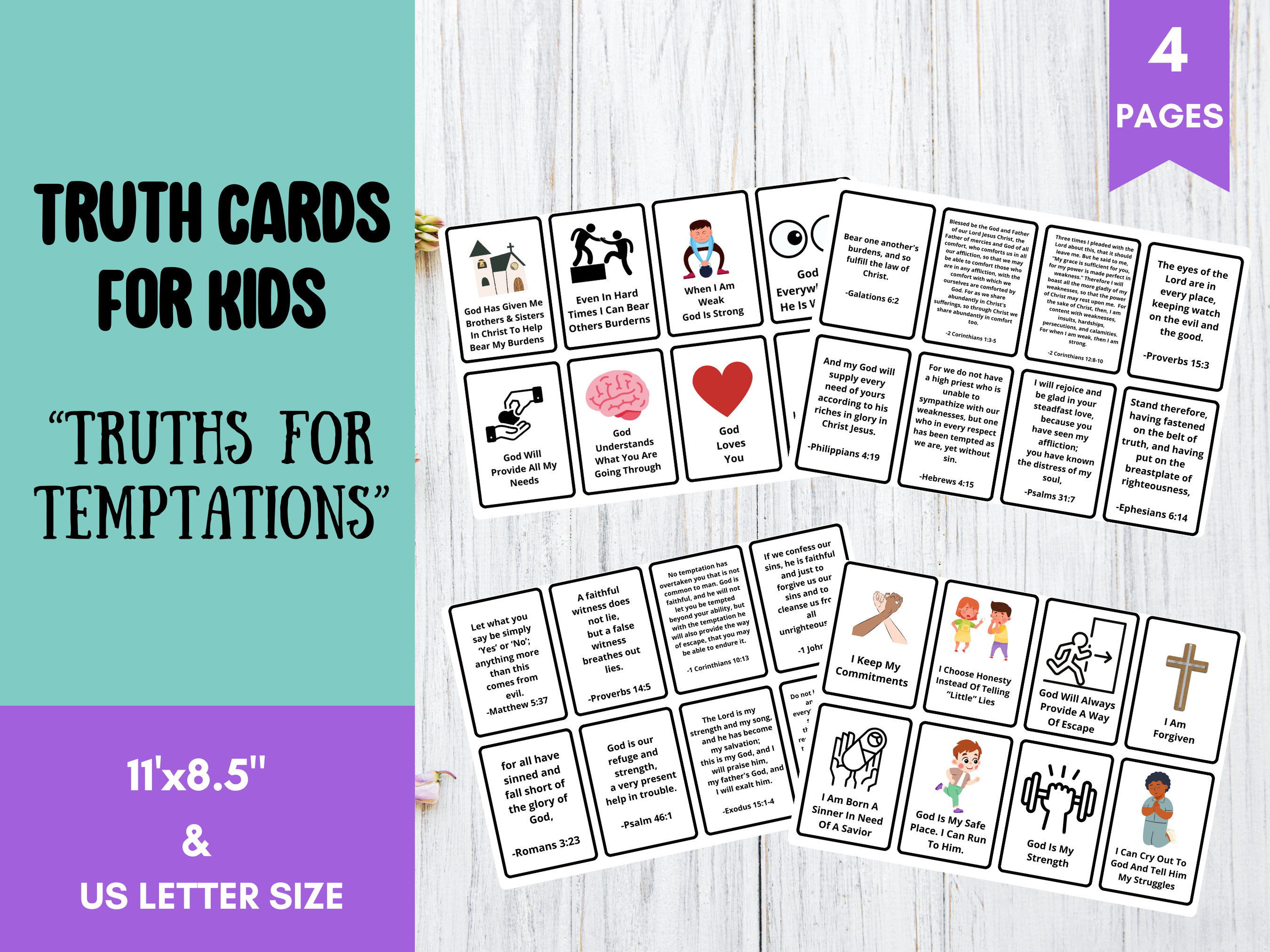 Biblical Truths for Kids on "temptations" - Printable Card Pack ...