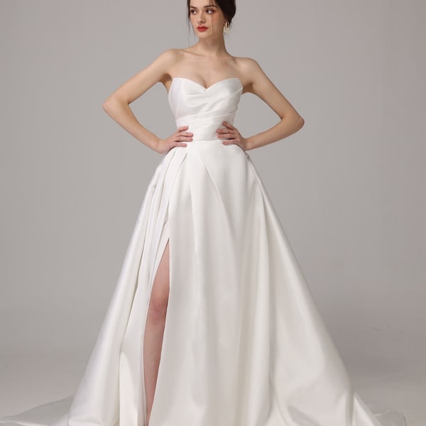 Satin Sweetheart Neckline Line Wedding Dress - Etsy