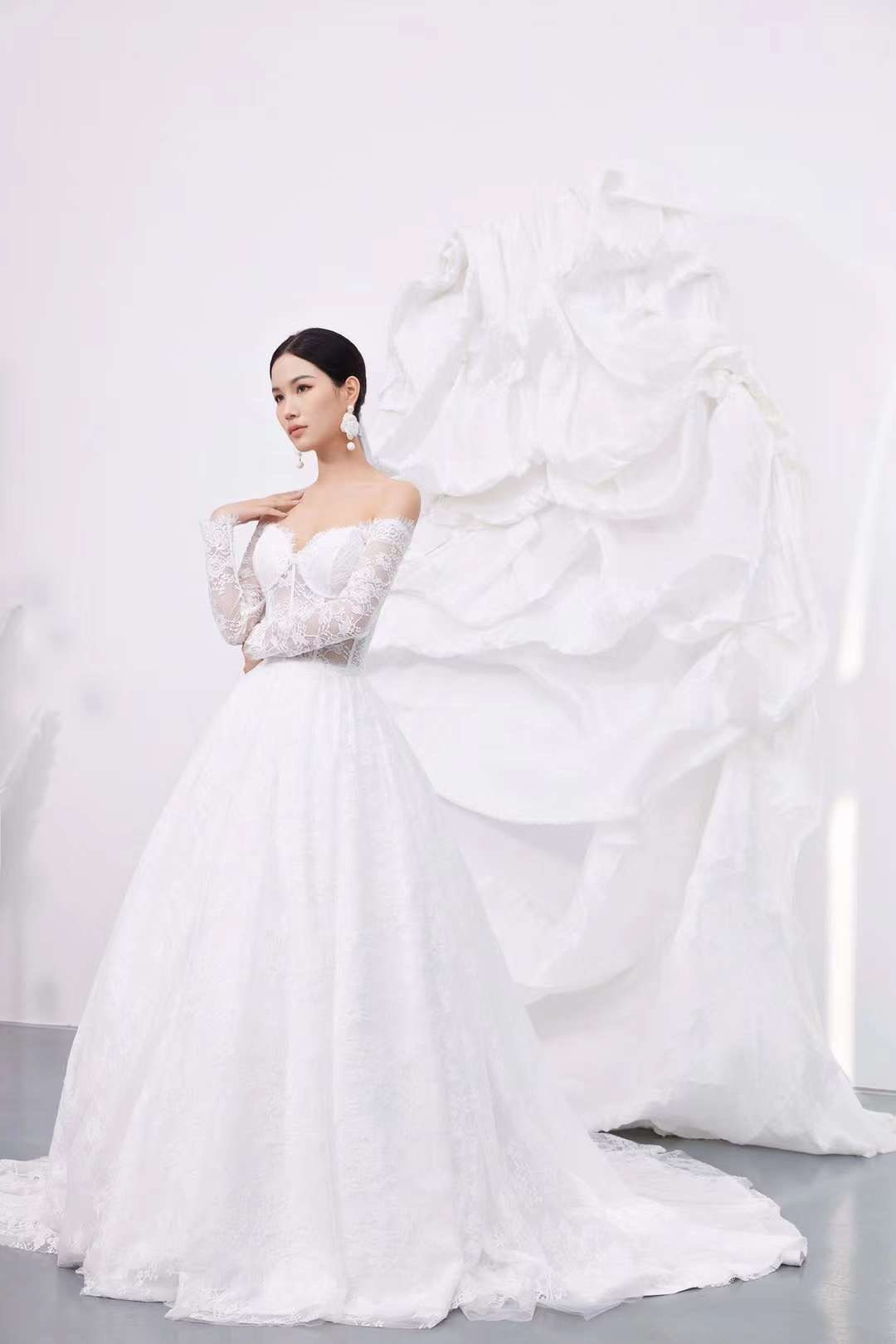 Eternal Elegance: Off-shoulder A-line Lace and Tulle Wedding Dress ...