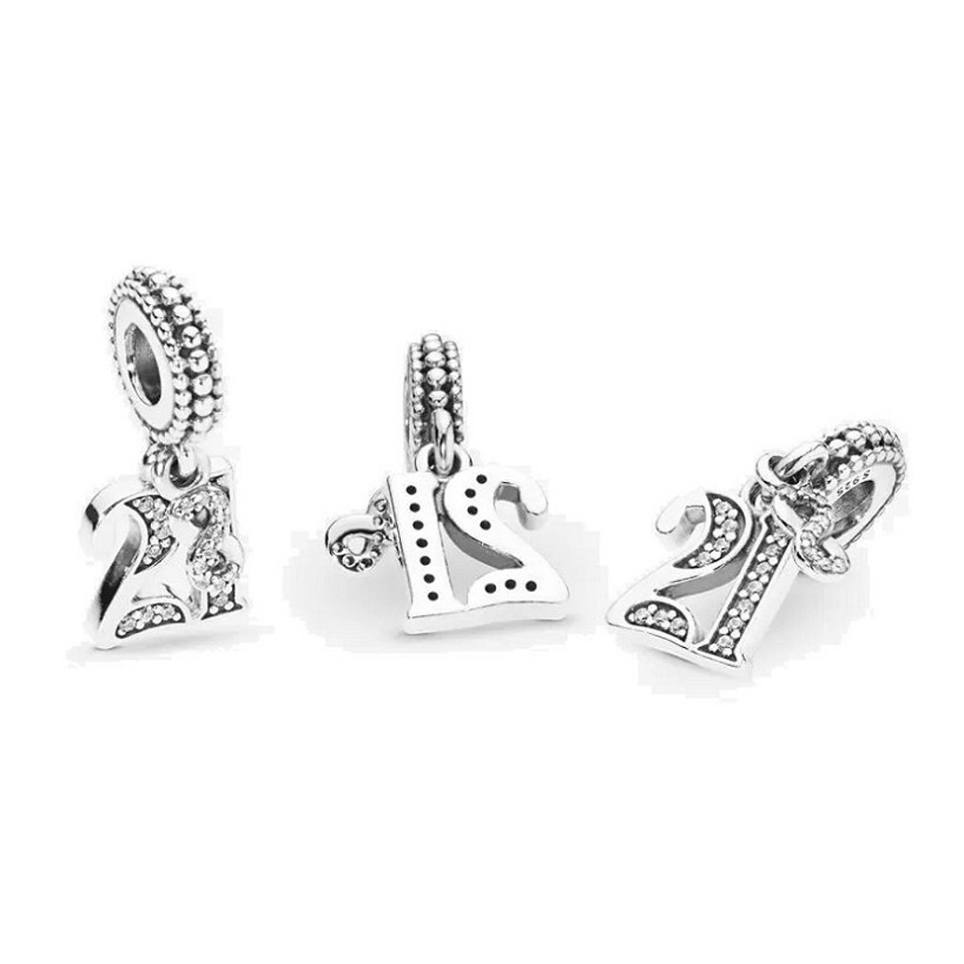 Sterling Silver Pandora 21st Celebration Dangle Charm Rhinestone Dangle ...