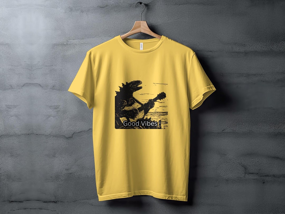 Godzilla Playing Acoustic Guitar, Retro Shirt Unisex Loose Fit Crewneck ...