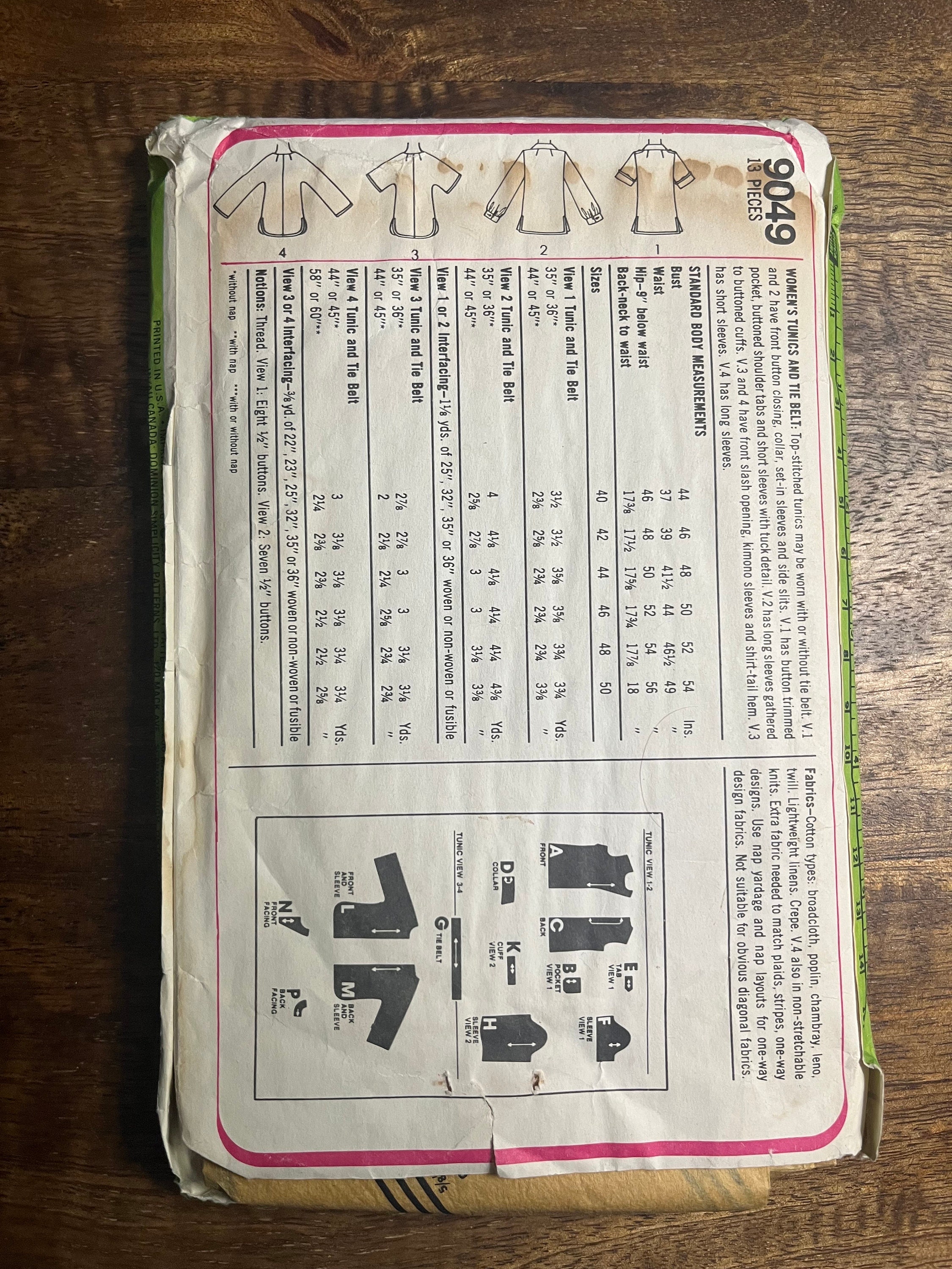 Simplicity 9049, Vintage 1979 Sewing Pattern. Women’s Tunics and Tie ...