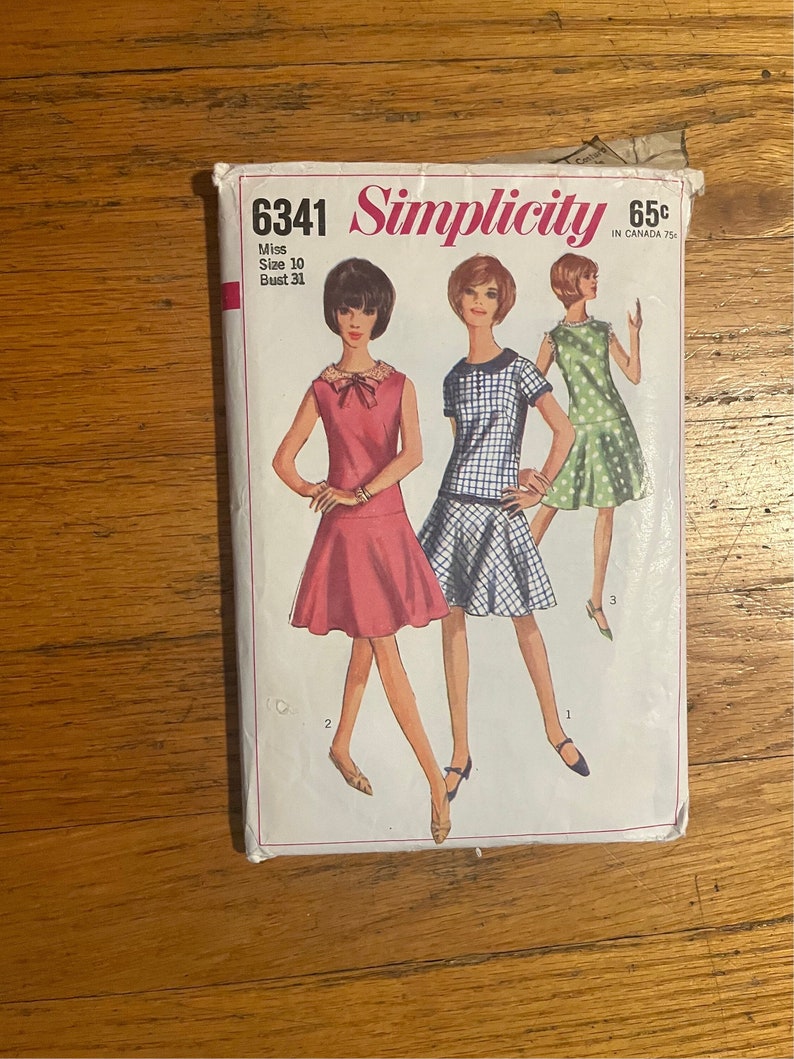 Simplicity 6341, Vintage 1965 Sewing Pattern. Misses’ One-piece Dress ...