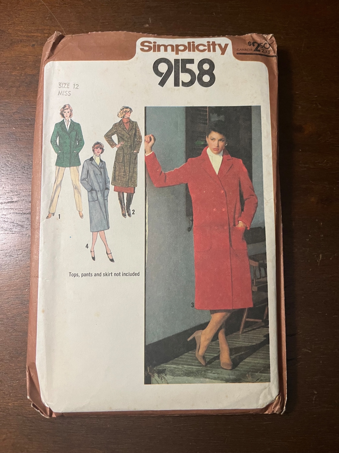 Simplicity 9158, Vintage 1979 Sewing Pattern. Misses’ Lined Coat in ...