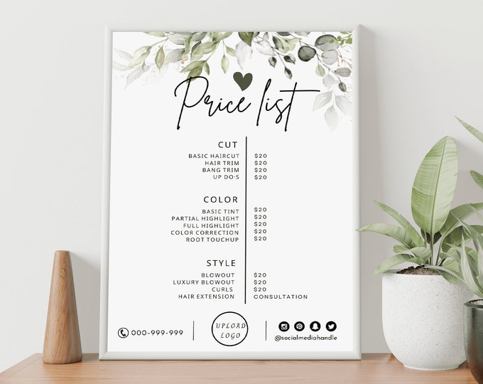 DIY Price List Template, Editable Beauty Salon Pricing Template Design ...