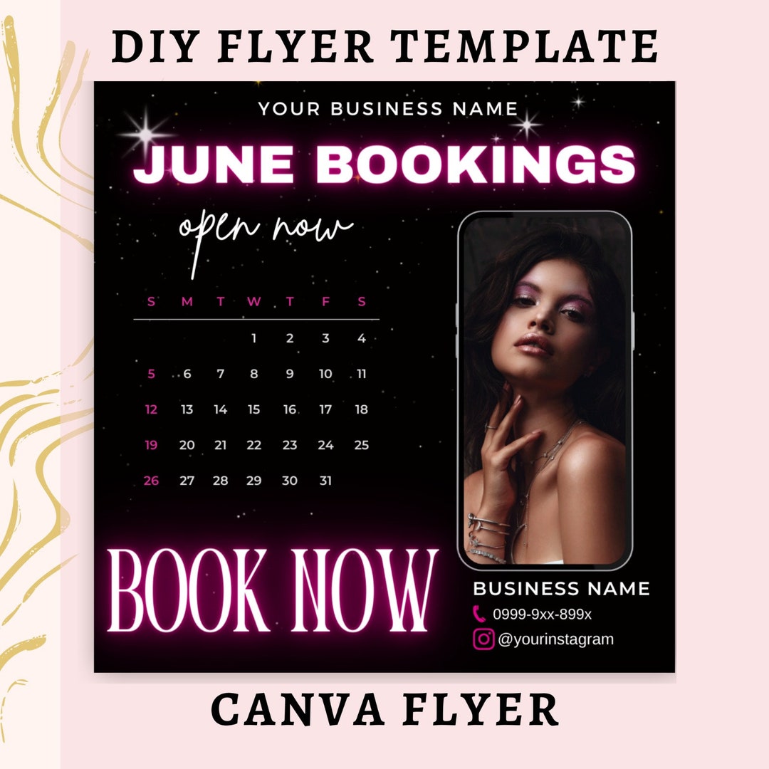 EDITABLE June Booking Flyer, June Bookings Hair Braid Makeup MUA Lash ...