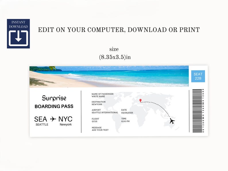 Editable Boarding Pass Template, Canva Editable Boarding Pass Surprise ...