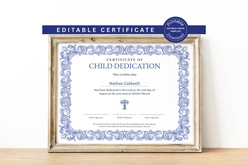 Editable Baby Dedication Certificate, Printable Child Dedication ...