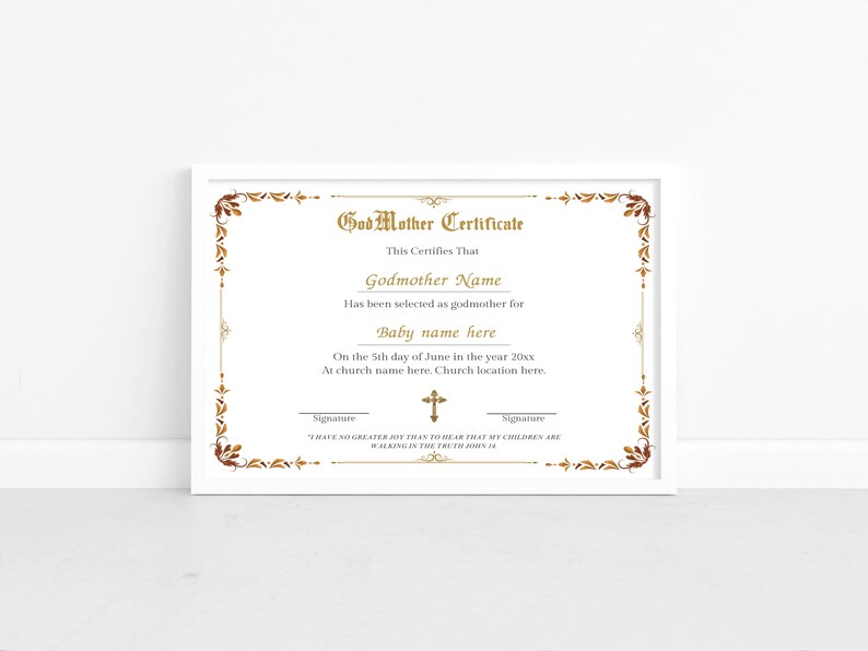Editable Godparents Certificate Template, Printable Godparents ...