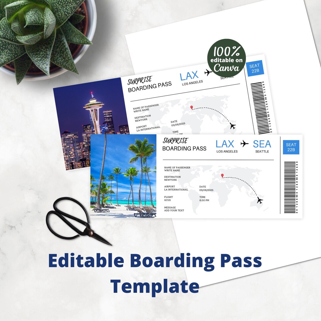 Editable Boarding Pass Template, Canva Editable Boarding Pass Surprise ...