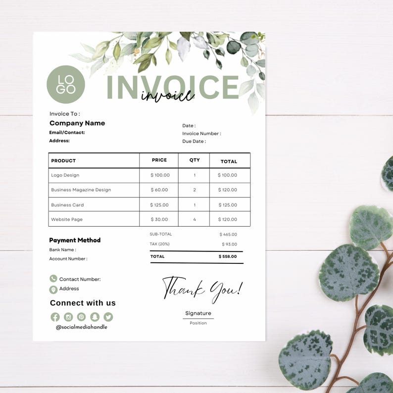 Editable Invoice Template, Printable Invoice, Custom Invoice Form ...
