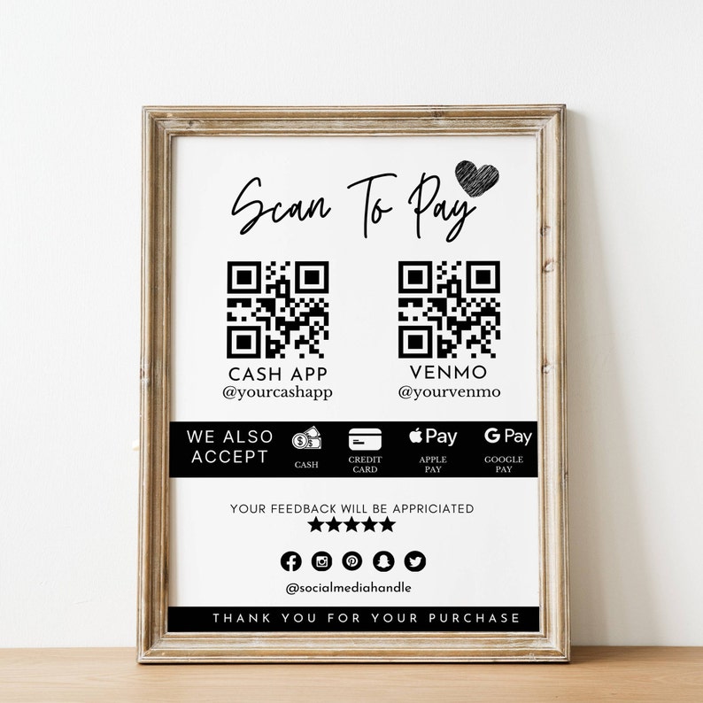 Editable Scan to Pay Sign QR Code Sign Template Canva, Printable ...