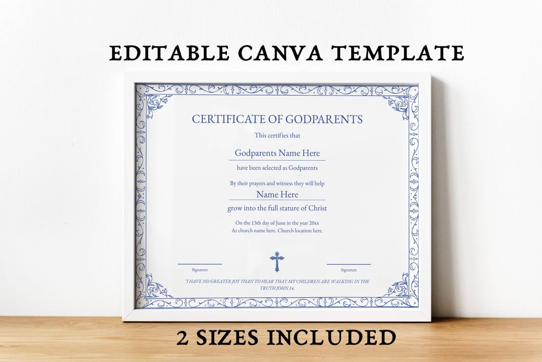 Editable Godparents Certificate Template, Printable Godparents ...